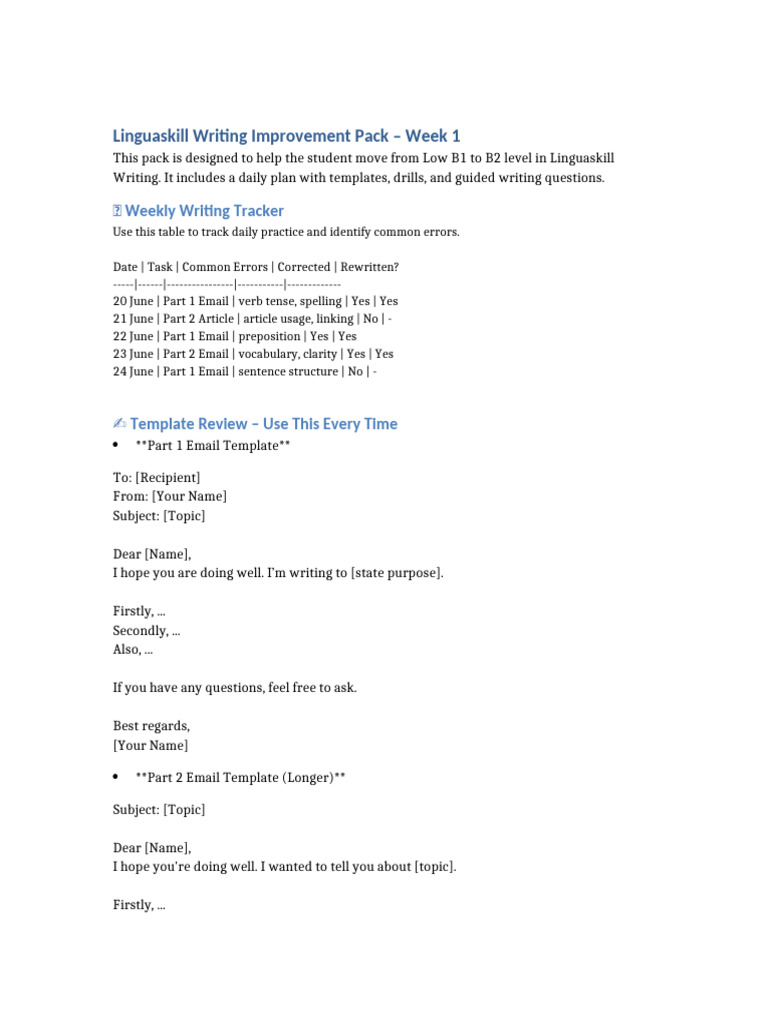 Linguaskill Week1 Writing Pack | PDF | Human Communication | Syntax