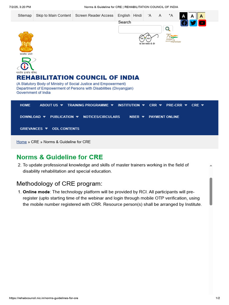 Norms & Guideline For Cre - Rehabilitation Council of India 1 | PDF