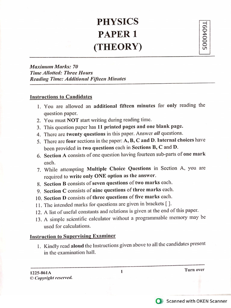 Isc - 2025 Physics Question Paper | PDF