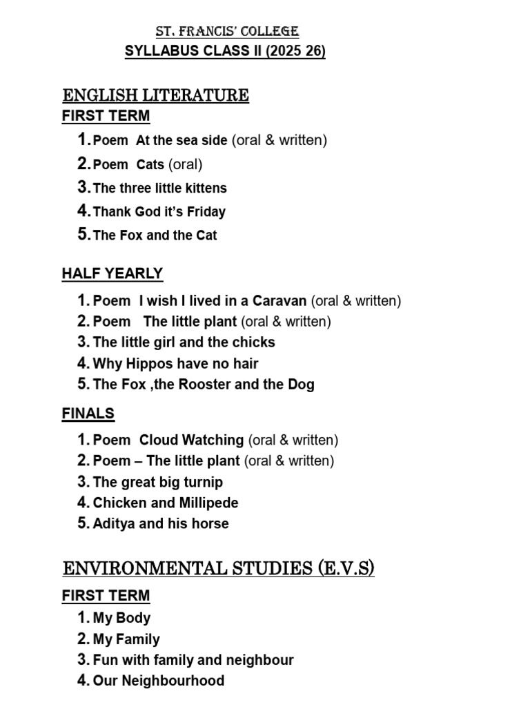 Class 2 Syllabus 2025-26 Overview | PDF | Verb | Adjective
