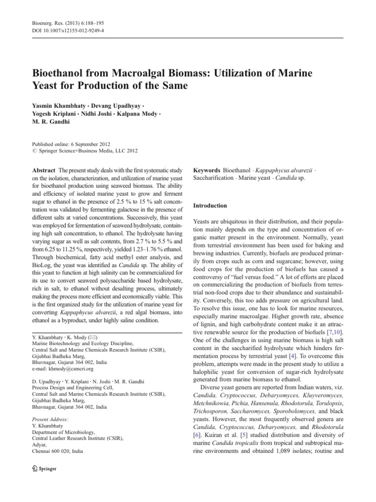 Bioethanol From Macroalgal Biomass Utili | PDF | Yeast | Fermentation