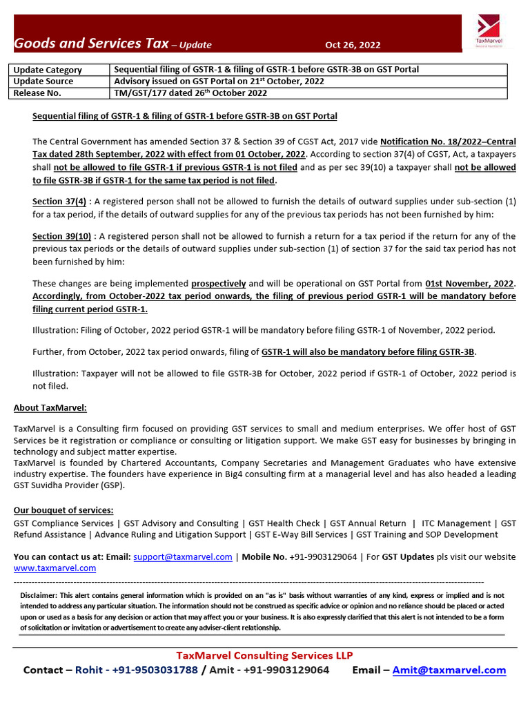 TaxMarvel - Sequential Filing of GST Returns On GST Portal | PDF ...