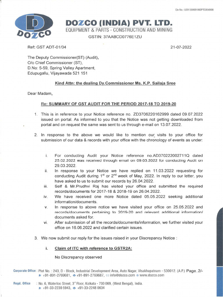 03.reply To Discrepancy Notice - Dozco - 1 | PDF