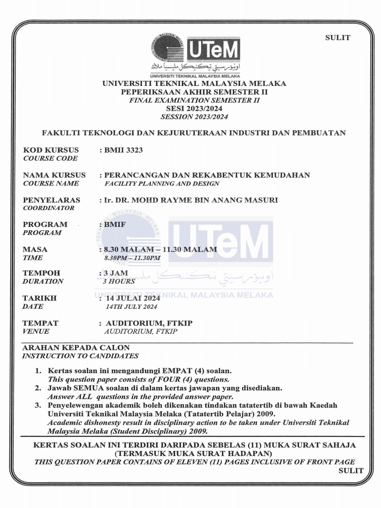 Bmii3323022324 Perancangan Dan Rekabentuk Kemudahan Facility Planning and Design | PDF