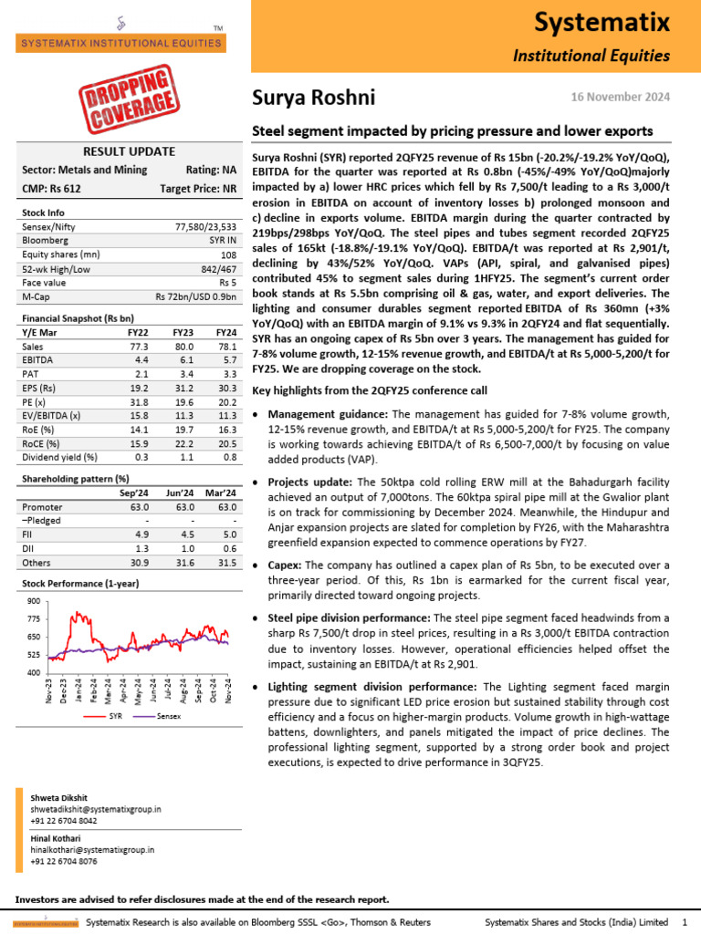 Axis Securities Sees 2n Surya Roshni Steel Segment Impacted | PDF | Financial Analyst | Expense