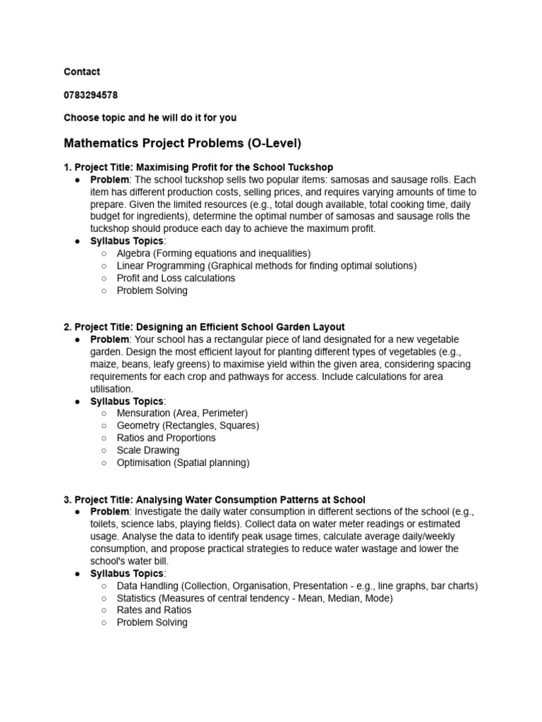 O Level Mathematics Project Topics | PDF | Area | Mathematics