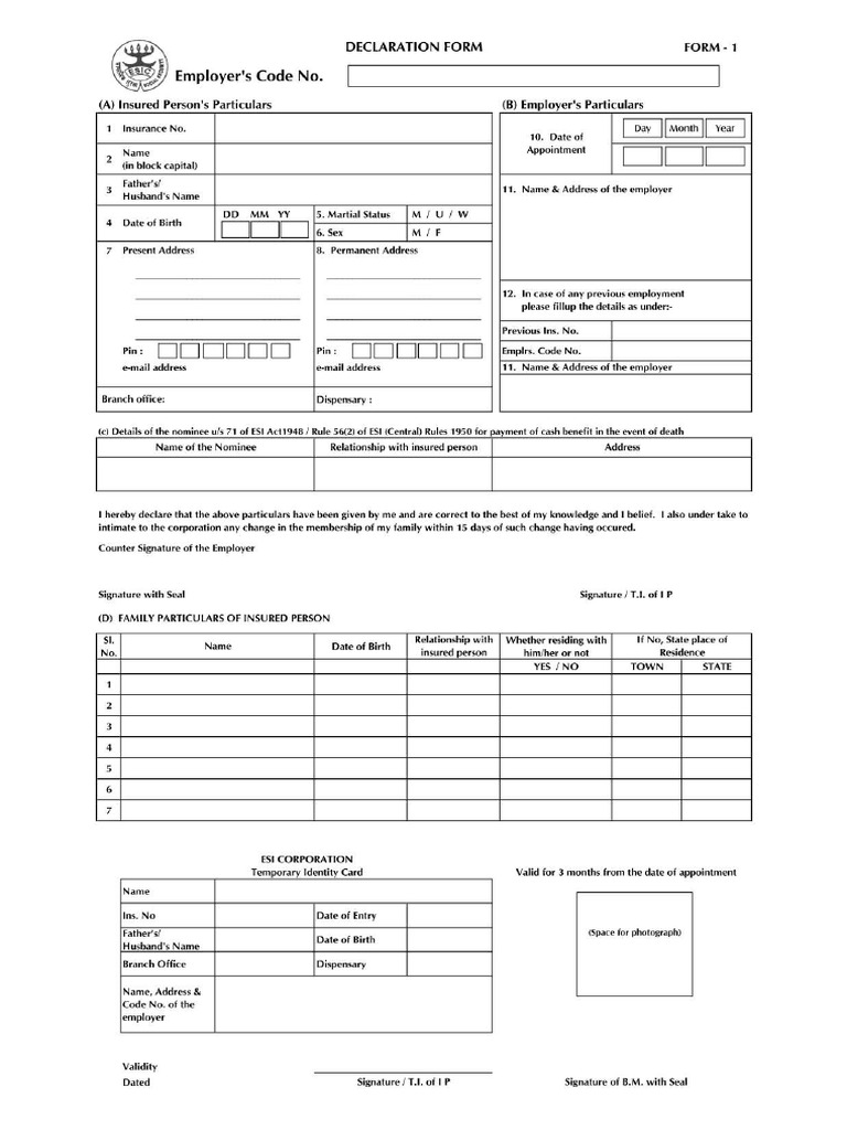 ESIC Form | PDF
