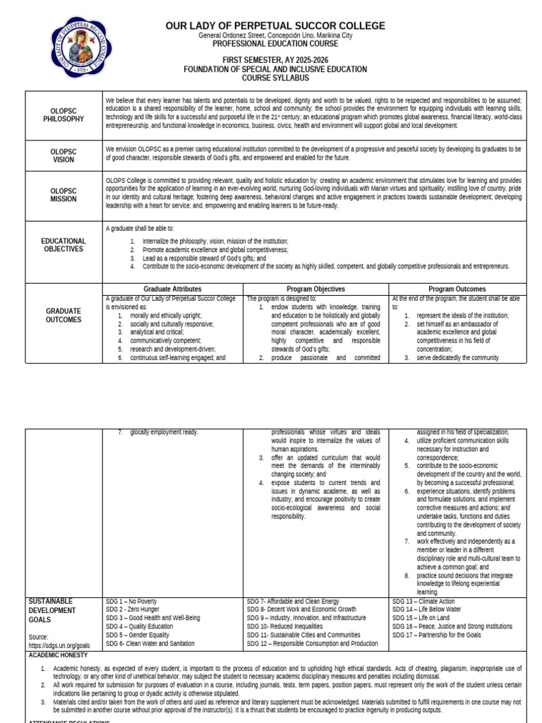 (Sample) Syllabus - EDUC 102 - Foundation of Special and Inclusive ...
