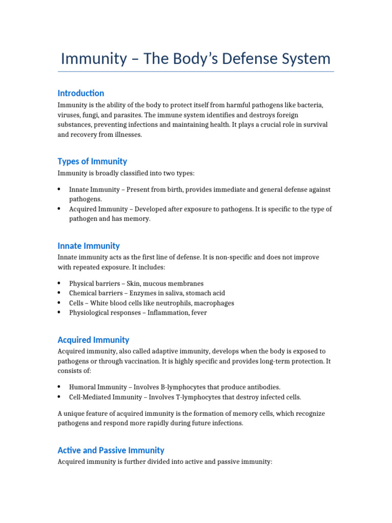 Immunity Project Class12 | PDF | Immune System | Innate Immune System