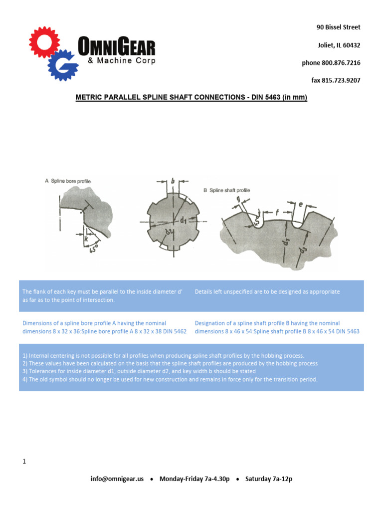 Metric Parallel Spline Shaft Connctions DIN 5463 | PDF