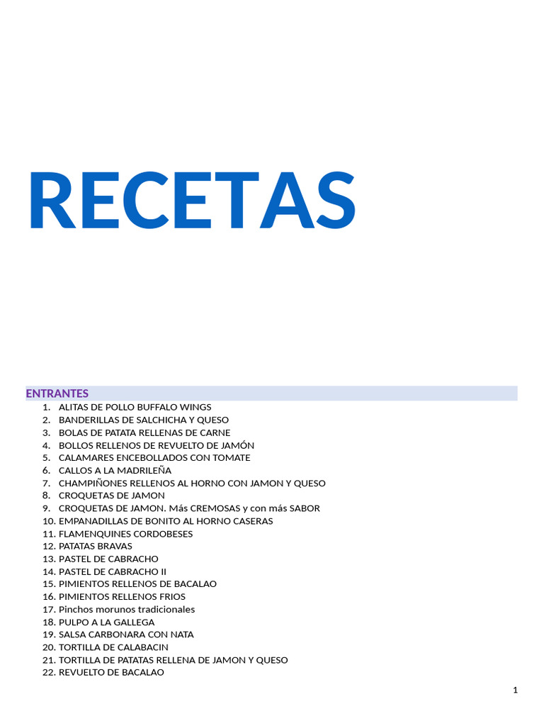 Recetas Variadas de Entrantes y Platos | PDF | Panes | Mayonesa