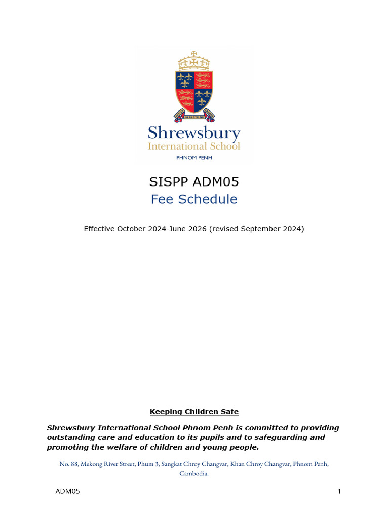 SISPP Fee Schedule 2024-2026 | PDF | Fee | Tuition Payments