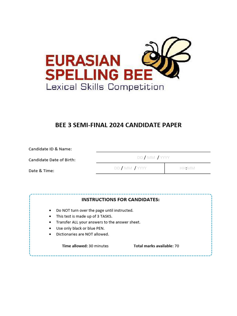 BEE 3 Semi-Final 2024 Candidate Paper | PDF | Verb