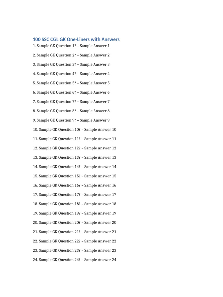 SSC CGL 100 GK Oneliners | PDF | Chess | Chess Openings