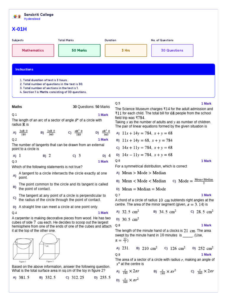 Practice Paper GR10 2025-26 | PDF | Circle | Sphere