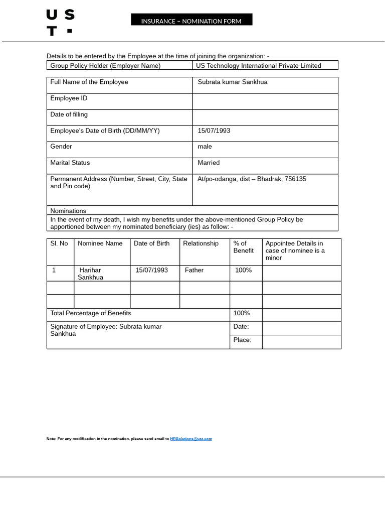 Insurance Nomination Form | PDF