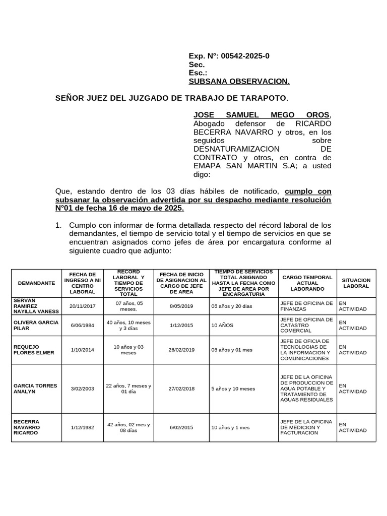 subsana emapa cargo | PDF