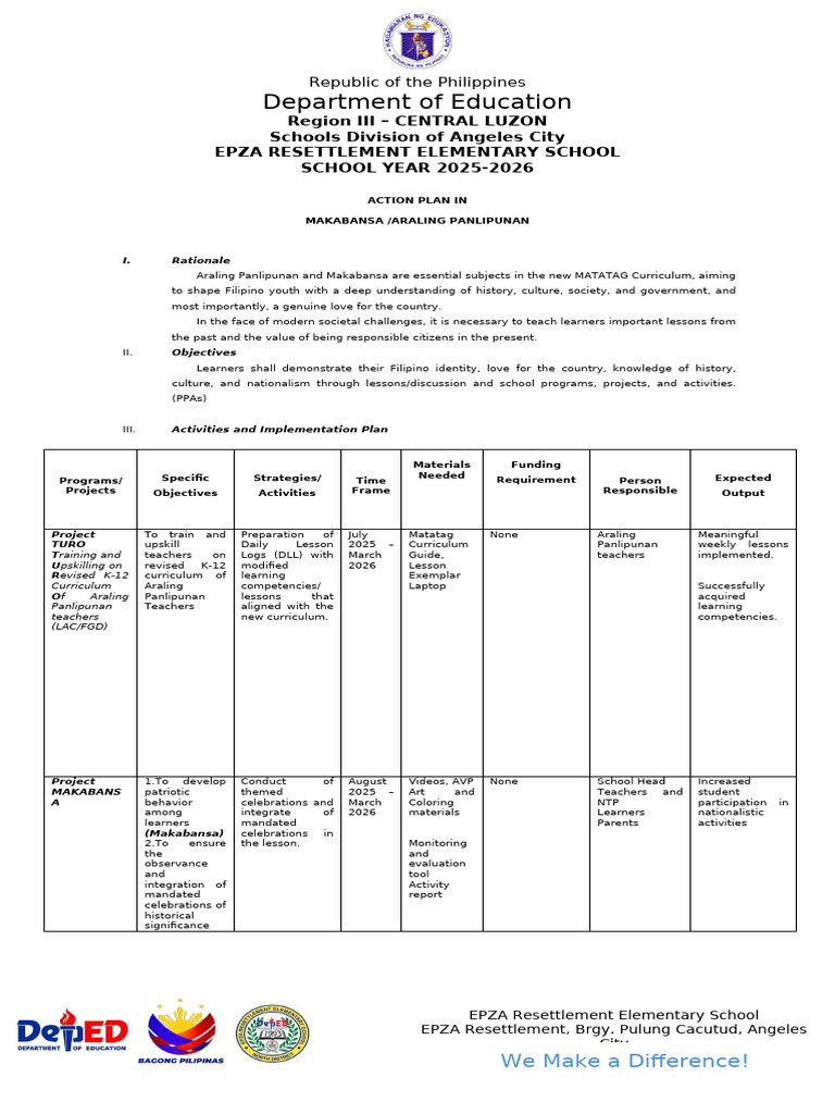 Araling Panlipunan Action Plan | PDF | Curriculum | Educational Technology