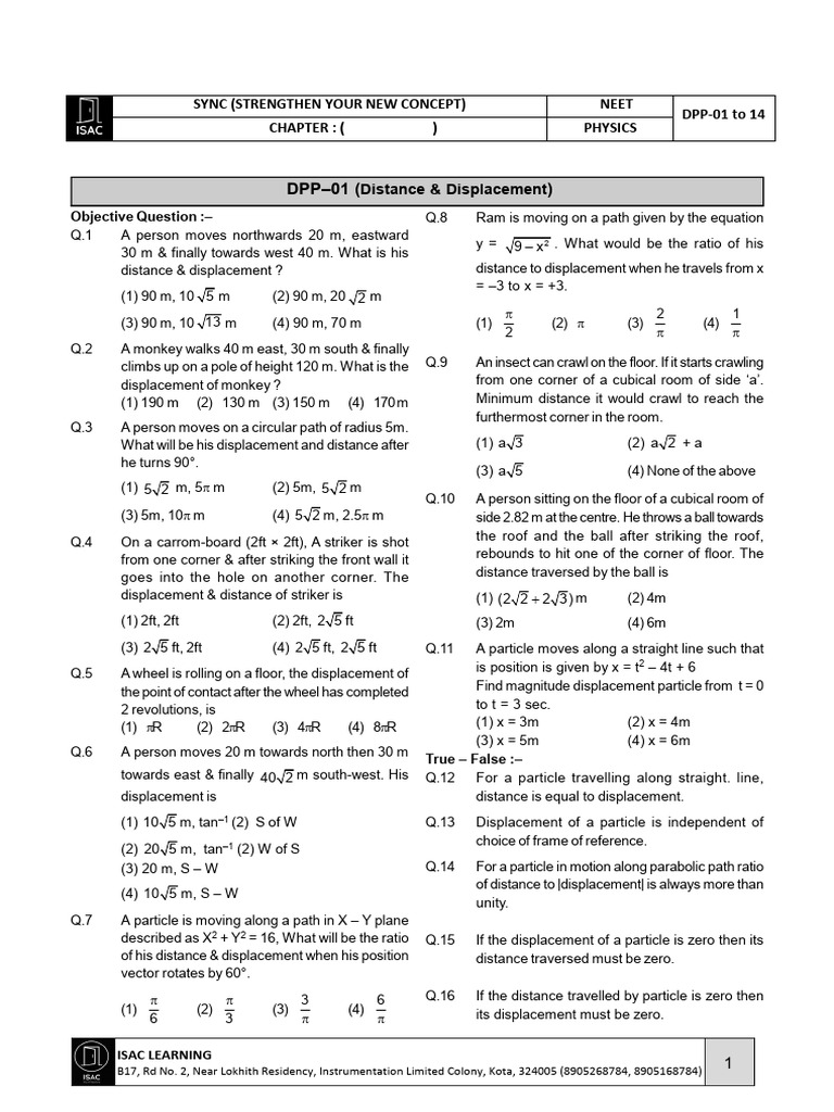 Kinematics DPP Neet 250612 112225 | PDF | Velocity | Acceleration