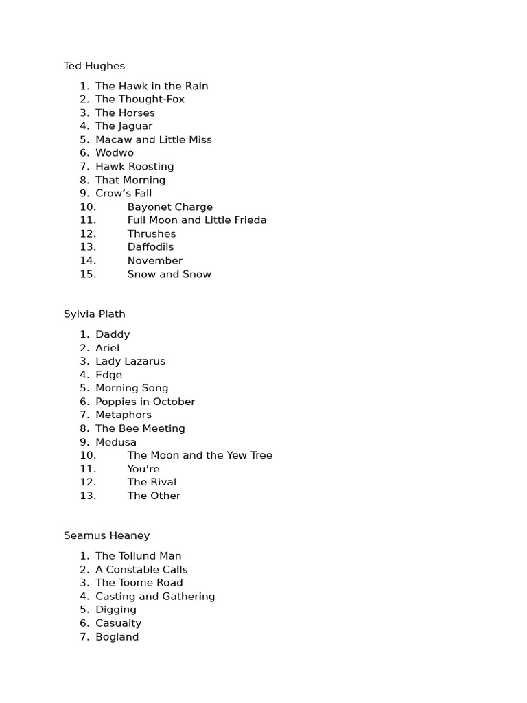 Andrew Motion's Notable Poems List | PDF