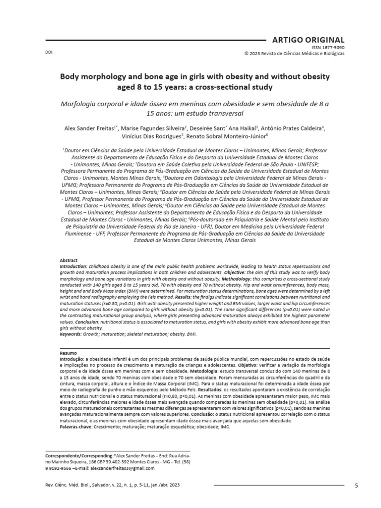Freitas - 2023 - Body Morpholy and Bone Age in Girls With Obesity | PDF ...