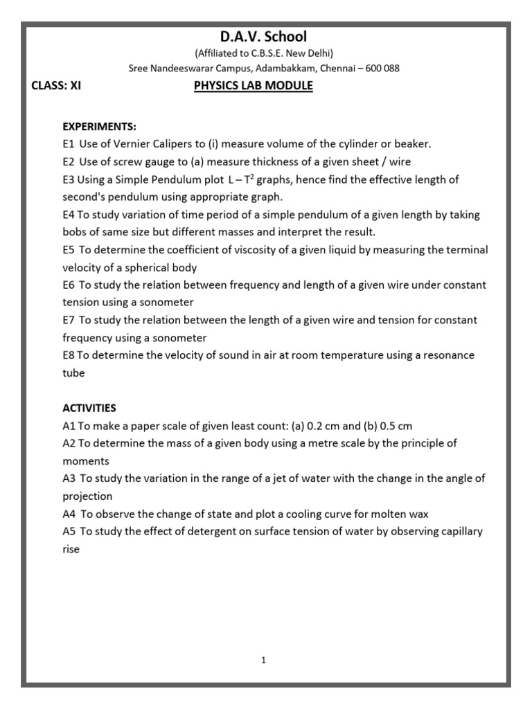 11th Physics Experiments 1-8-1751281419 | PDF | Pendulum | Viscosity