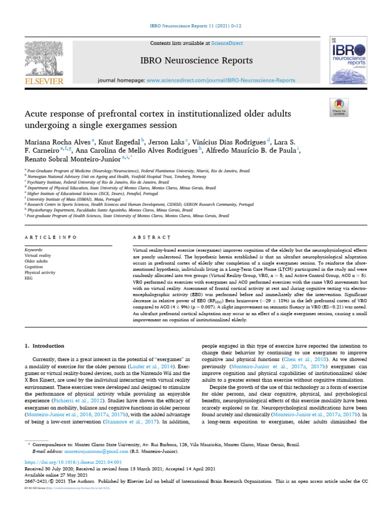 Alves - 2021 - Acute Response of Prefrontal Cortex | PDF | Electroencephalography | Executive ...
