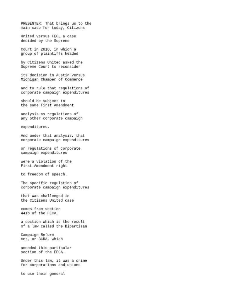 Citizens United vs. FEC Case Analysis | PDF | Citizens United V. Fec ...