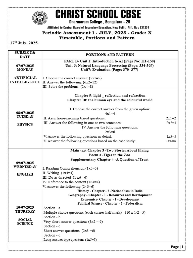 PA - I (GradeX) Portions, Pattern & Timetable - 5532 | PDF