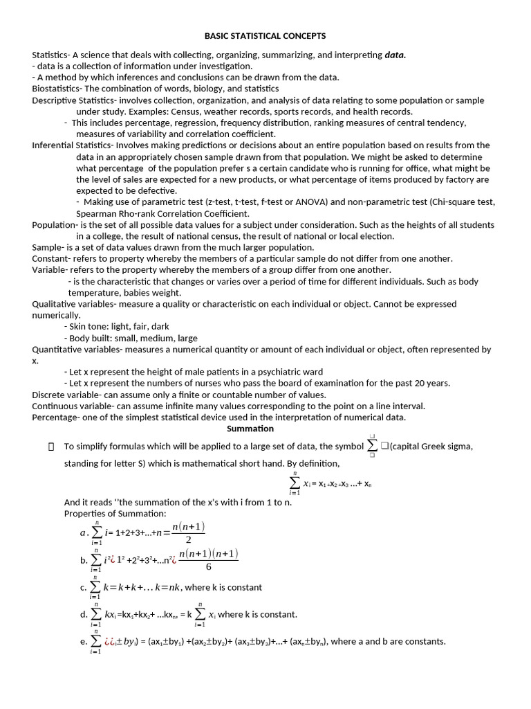 Basic Statistical Concepts | PDF | Sampling (Statistics) | Statistics