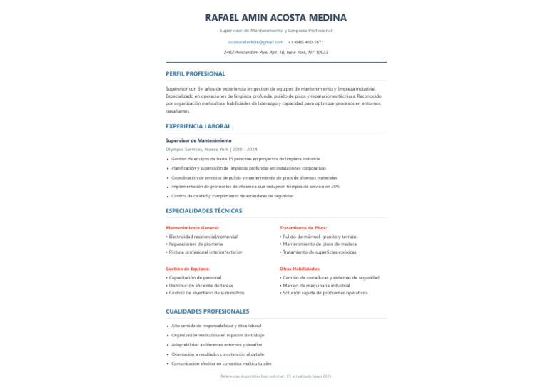 Rafael Amin Acosta Medina - Supervisor de Mantenimiento | PDF