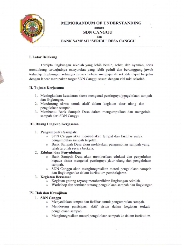 Mou Bank Sampah | PDF