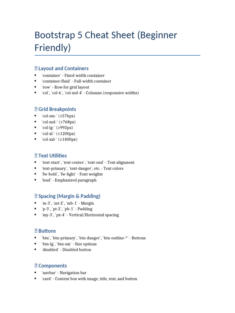 Bootstrap 5 Cheat Sheet | PDF