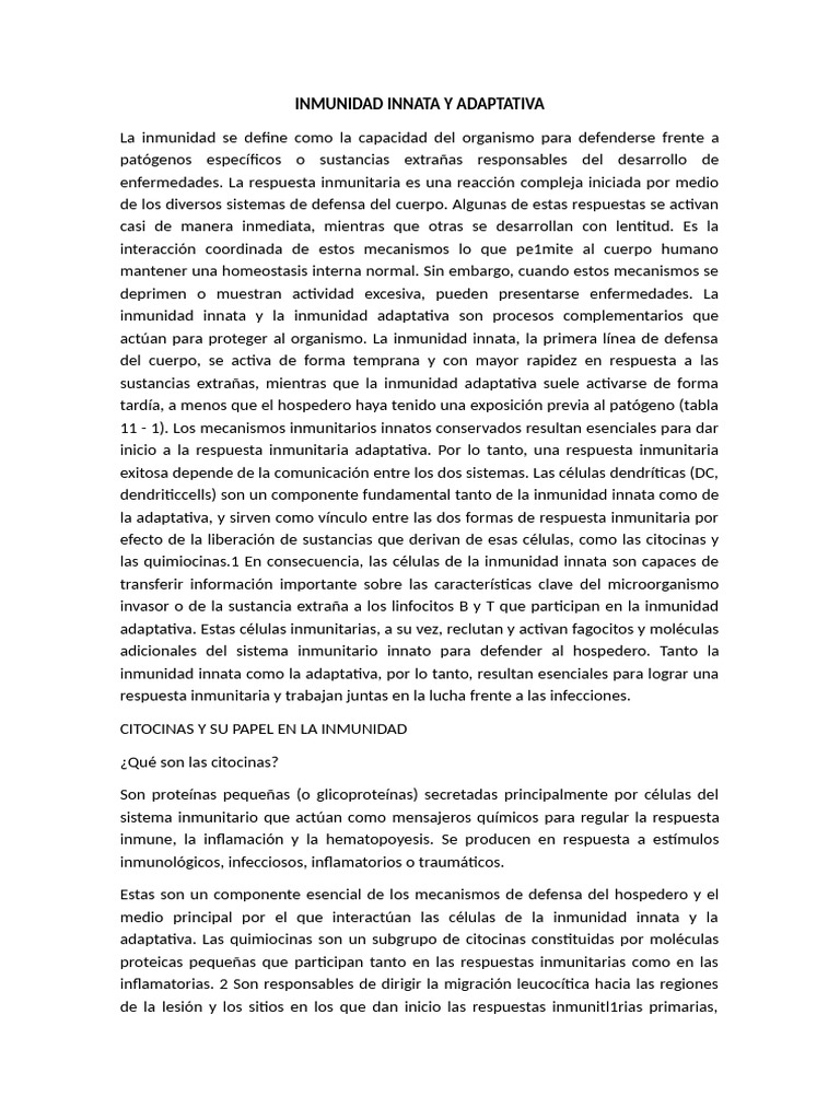 Inmunidad Innata y Adaptativa Explicada | PDF | Sistema inmune | Quimiocina