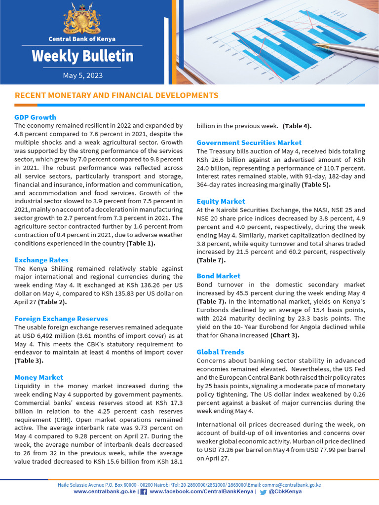 Weekly CBK Bulletin May 5 2023 | PDF | Market (Economics) | Money