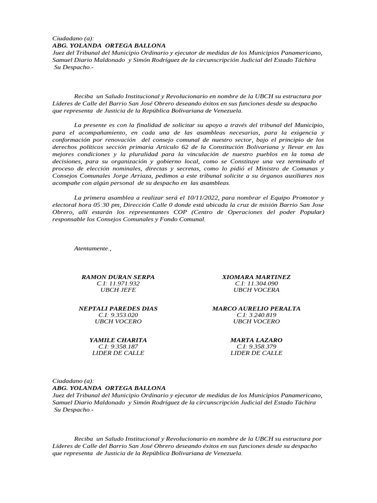 Solicitud de apoyo para renovación de consejo comunal | PDF | Gobierno