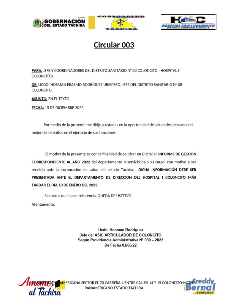 Circulares Direccion 2022 | PDF