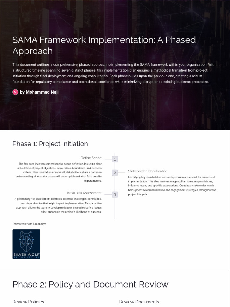 SAMA Framework Implementation A Phased Approach | PDF | Regulatory Compliance | Project Management