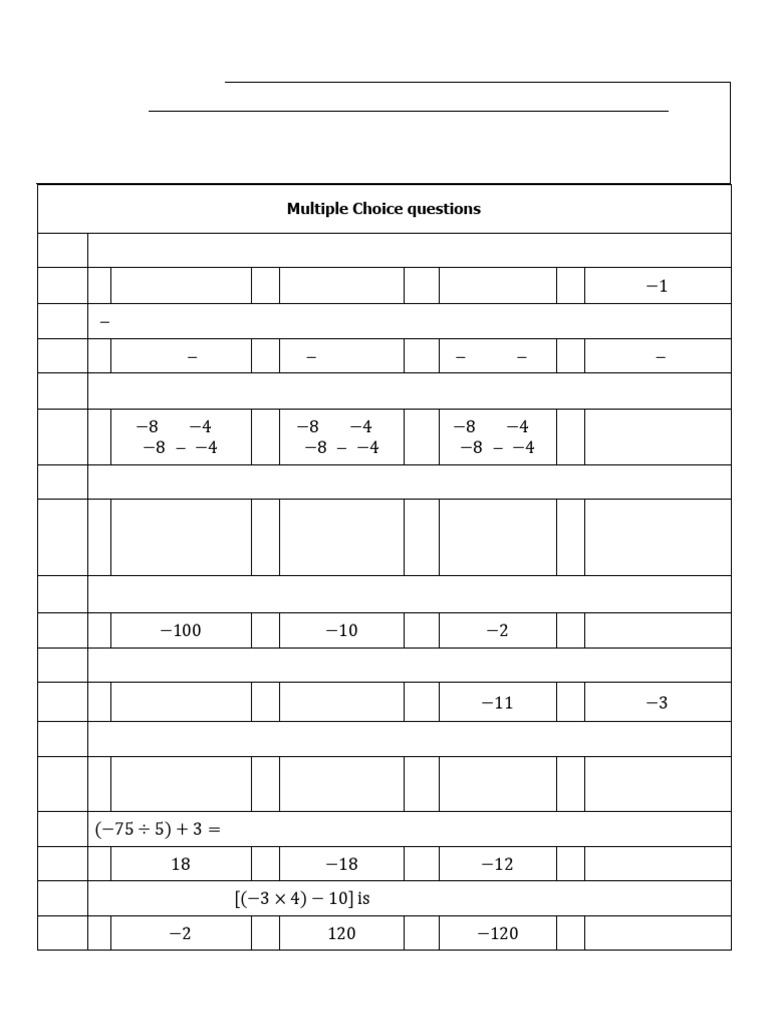 CLASS VII - INTEGERS Maths Worksheet | PDF | Number Theory ...