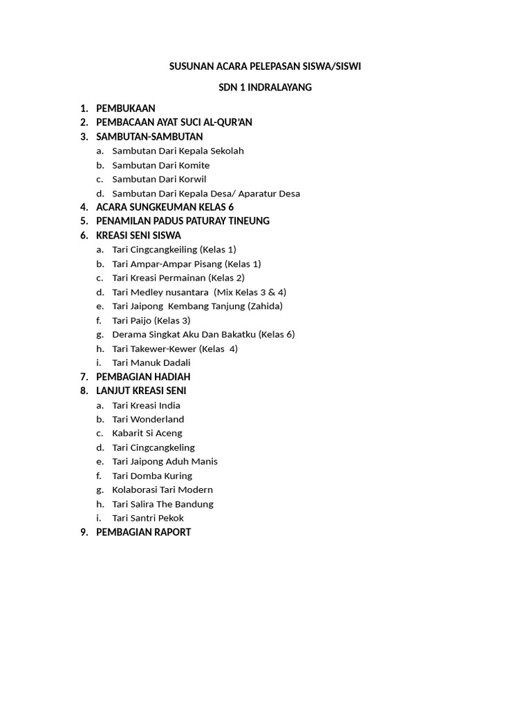 Acara Pelepasan Siswa SDN 1 Indralayang | PDF