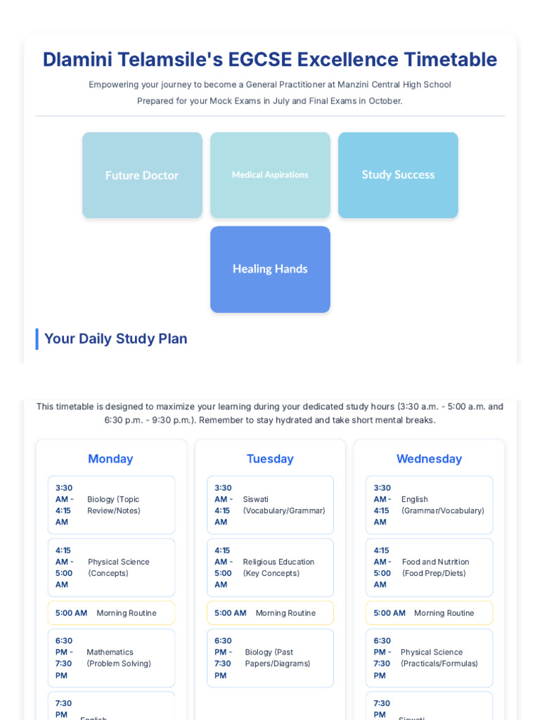 Dlamini Telamsile's EGCSE Study Timetable | PDF | Reading Comprehension ...