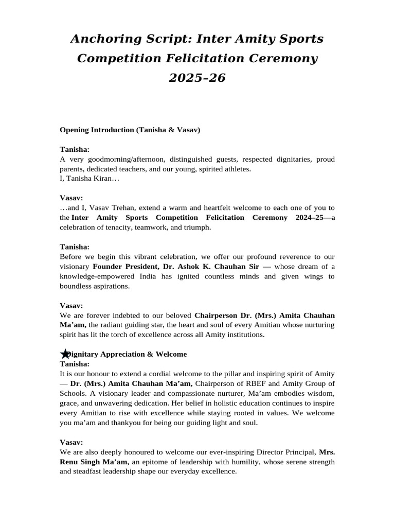 Anchoring Script Sports Felicitation 2025 | PDF