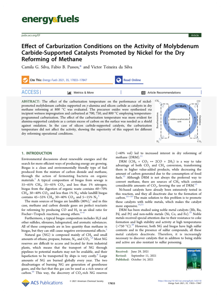 Effect of Carburization Conditions On The Activity of Molybdenum ...