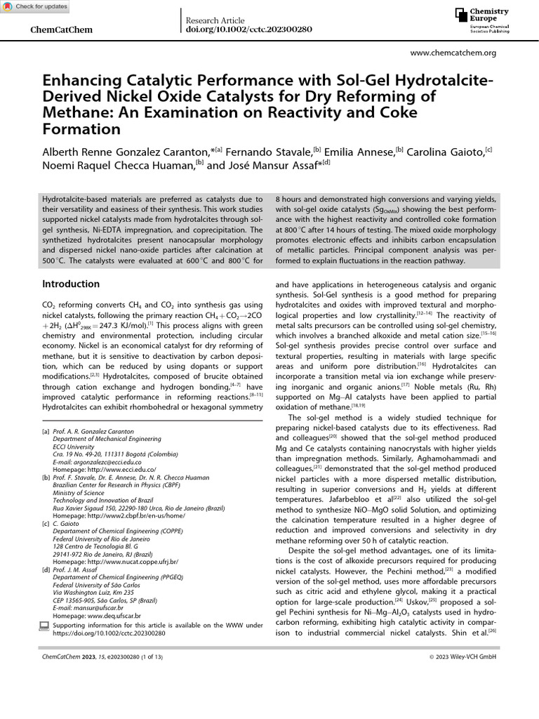 Enhancing Catalytic Performance With Sol-Gel Hydrotalcite-Derived ...