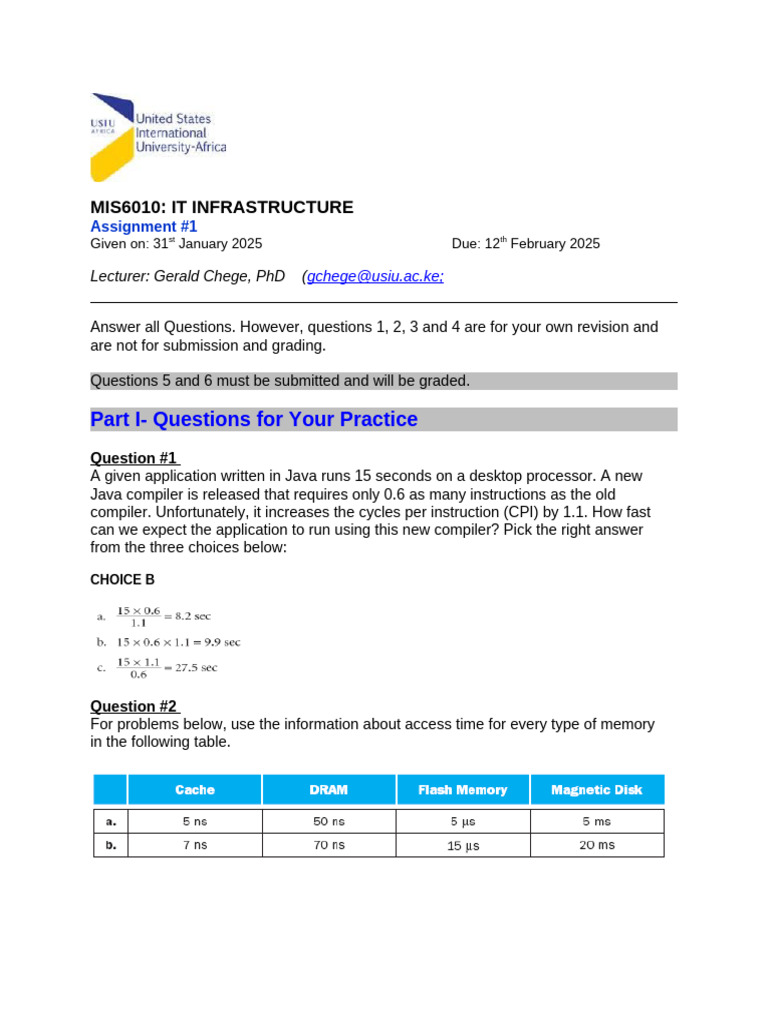 MIS 6010 Assignment #1 (Spring 2025) | PDF | Cache (Computing) | Central Processing Unit
