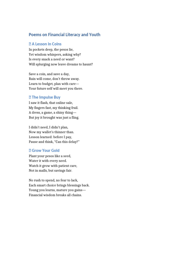 Financial Literacy Poems | PDF