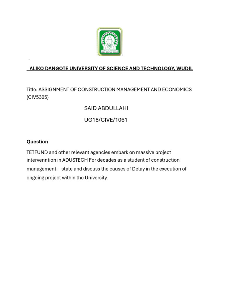 Said Abdullahi Construction Management Assignment | PDF