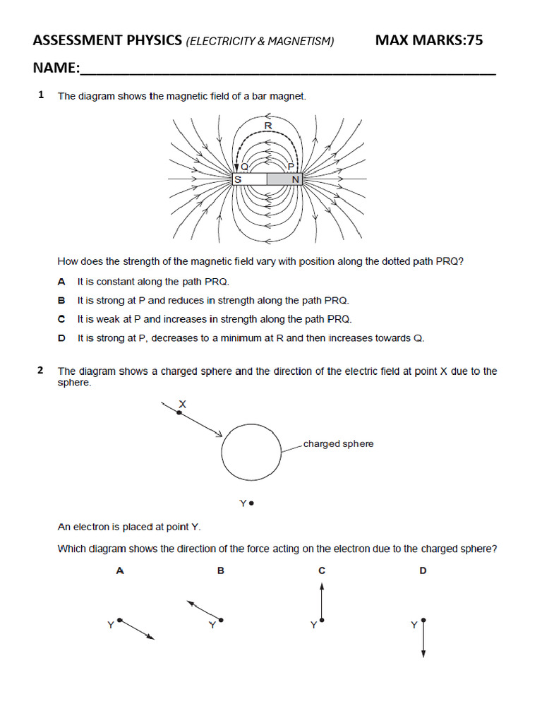 Assessment Physics Electricity & Magnetism | PDF