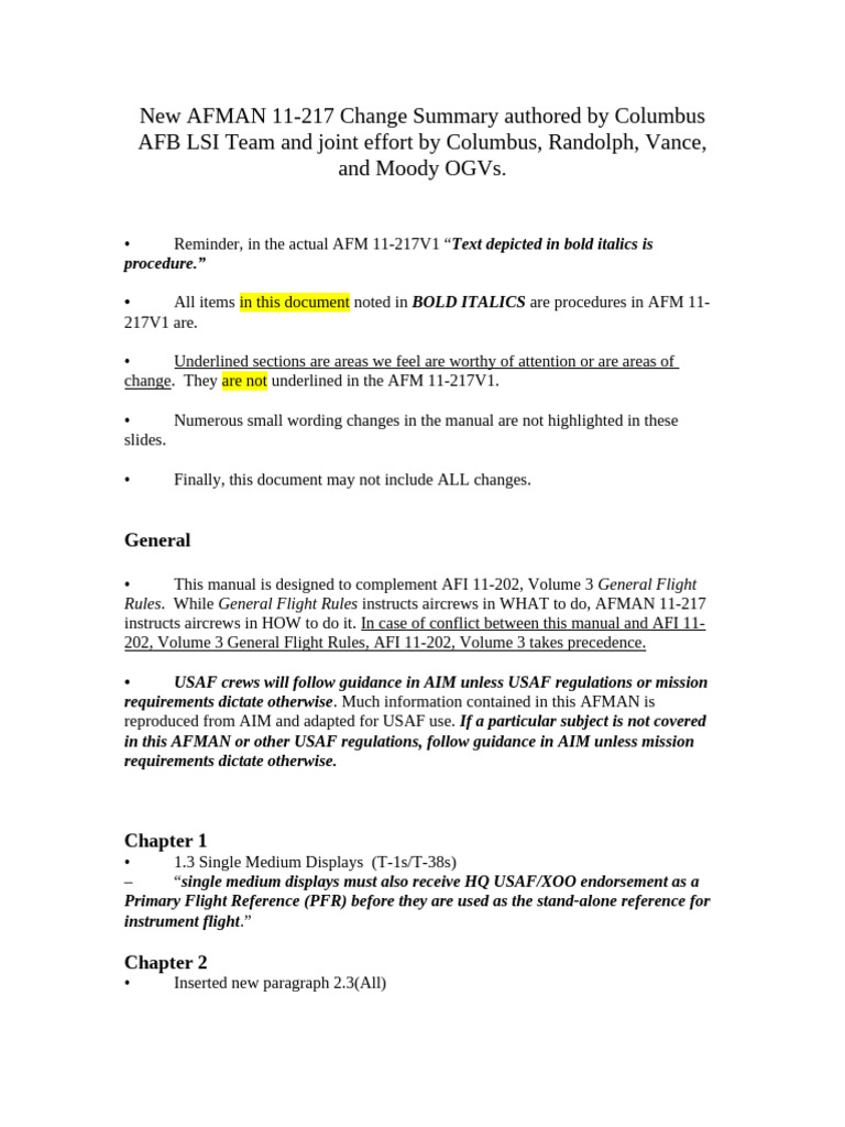 AFM11 217changes | PDF | Instrument Flight Rules | Air Traffic Control