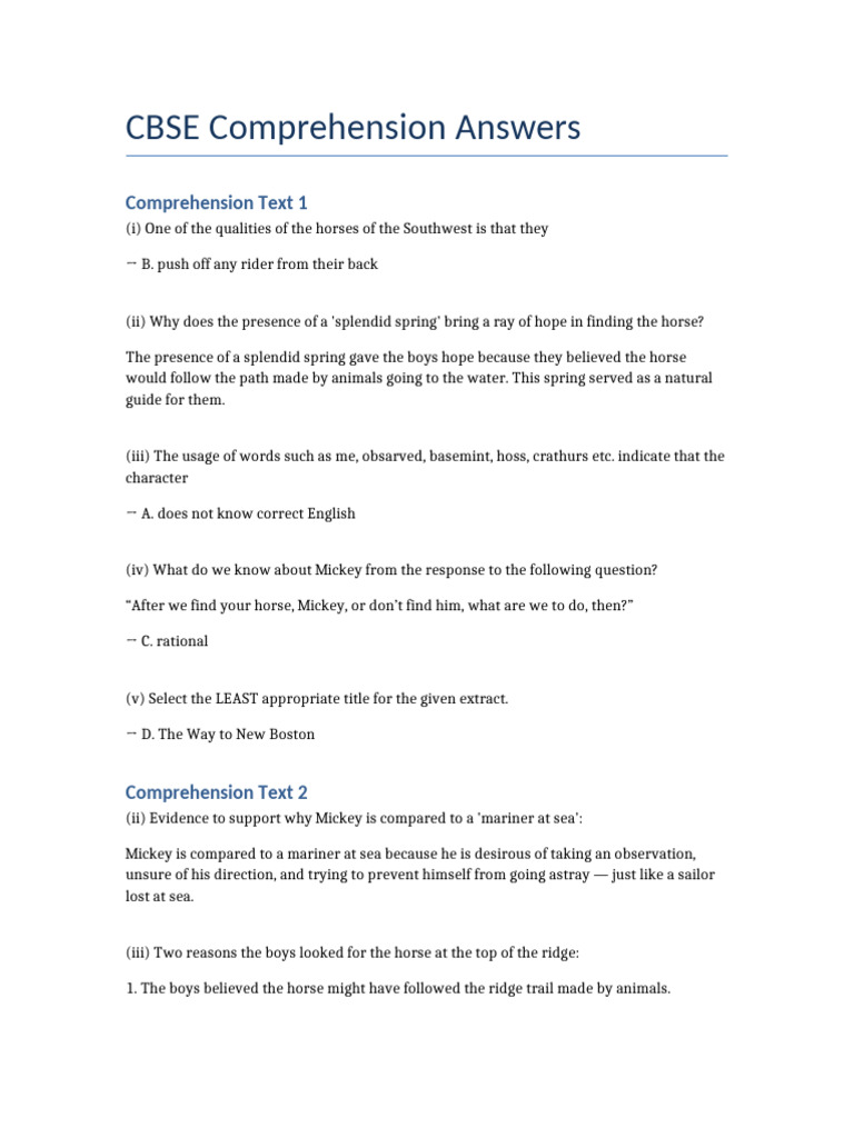 CBSE_Comprehension_Answers | PDF